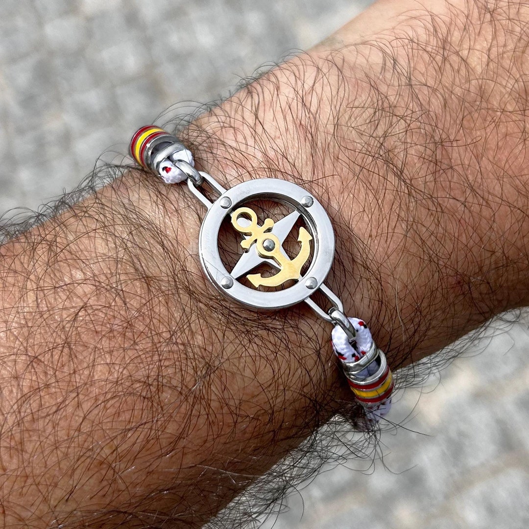 Stainless Steel Nautical Compass Rose and Nautical Rope Bracelet for ...