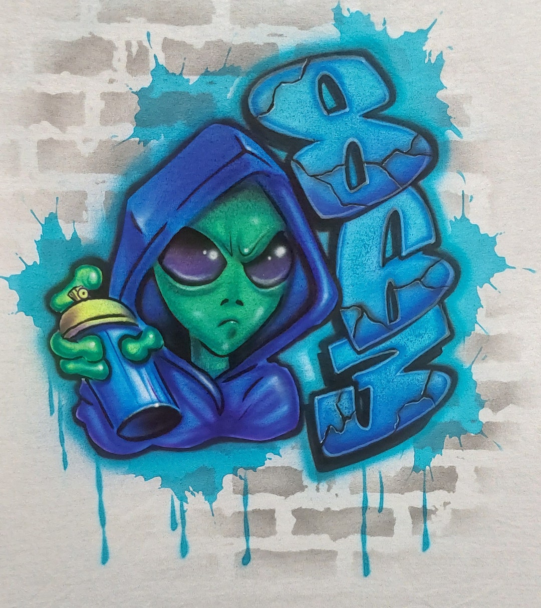 Airbrushed Alien Graffiti T-shirt: Custom Area Code Design - Etsy