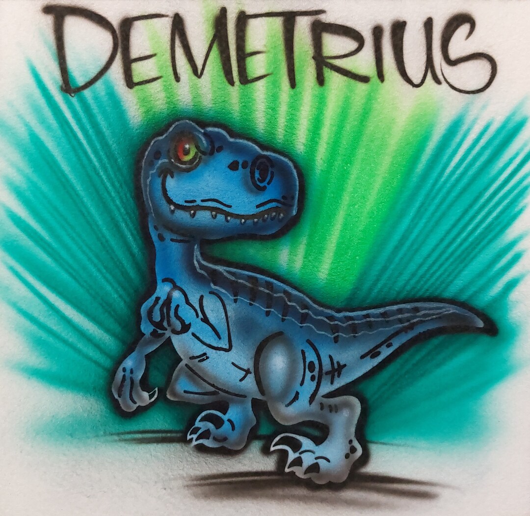 Airbrushed T-shirt Raptor Name Design Raptor Airbrush Dinosaur ...