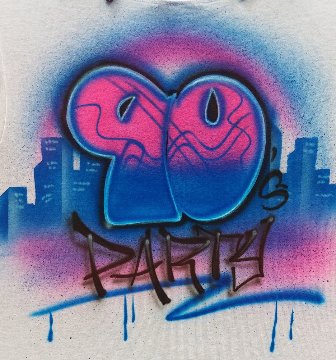 Airbrushed 90's City Scape Design 90s Party Graffiti 80s90s Party Shirt ...