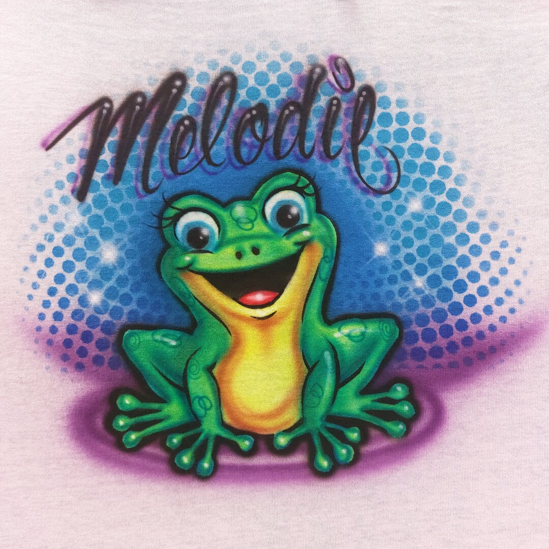 Airbrushed T-shirt Cute Frog Design With Name Children Designs Frog ...