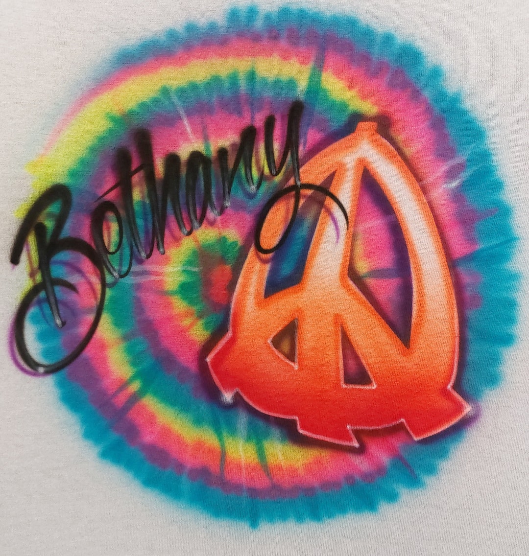 Airbrushed T-shirt Peace Sign Tye Dye and Name Design Airbrush Peace ...