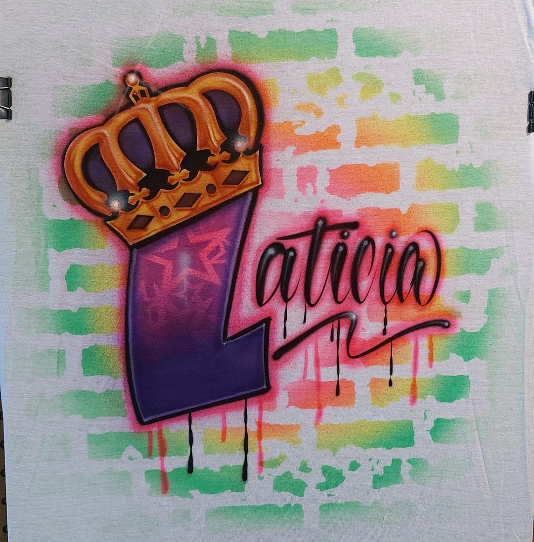 Airbrushed Crown Initial Name Design, Graffiti, Personalized Shirt, Personalized, Graffiti ...