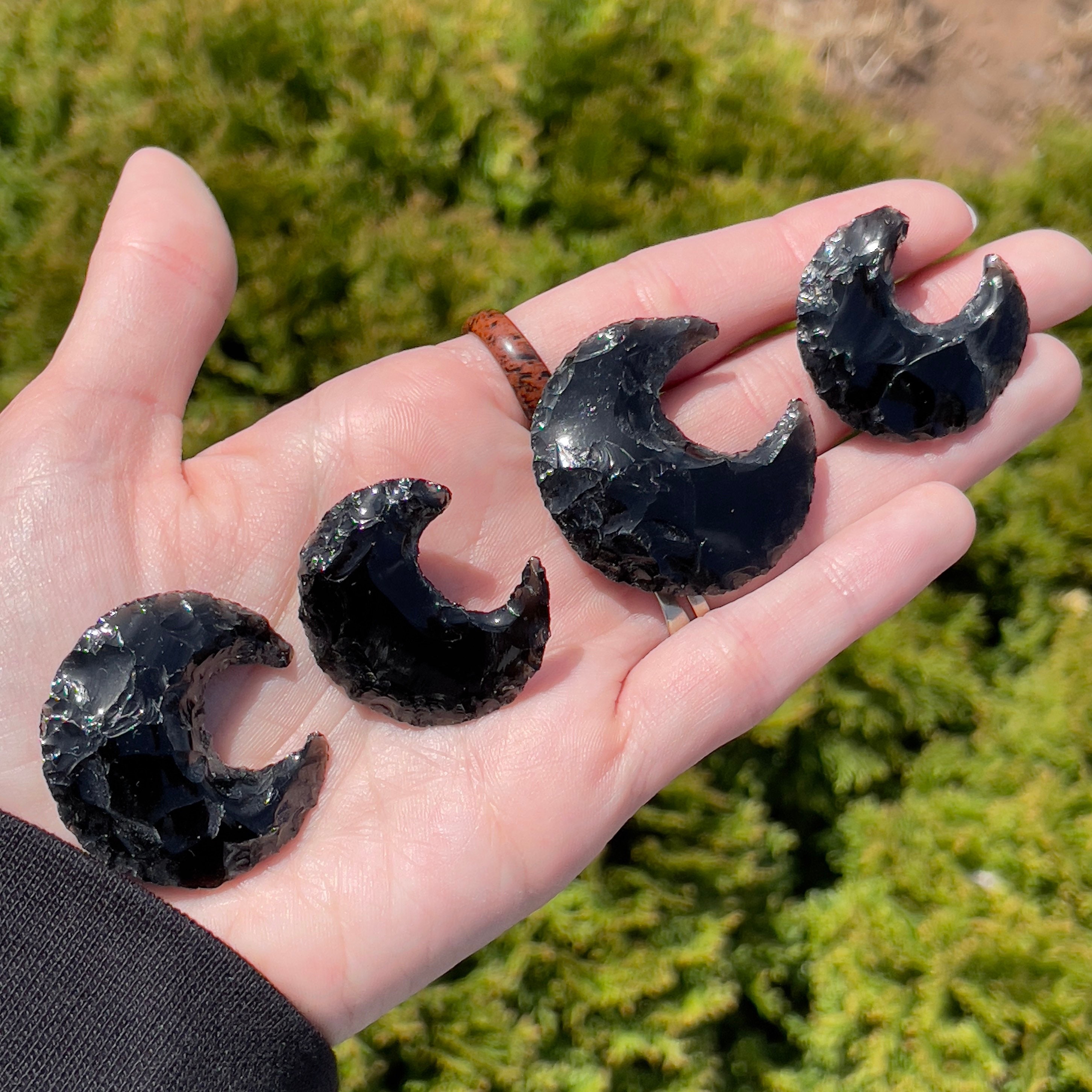 Black Obsidian Knapped Shapes Black Obsidian Moon Star Cat | Etsy