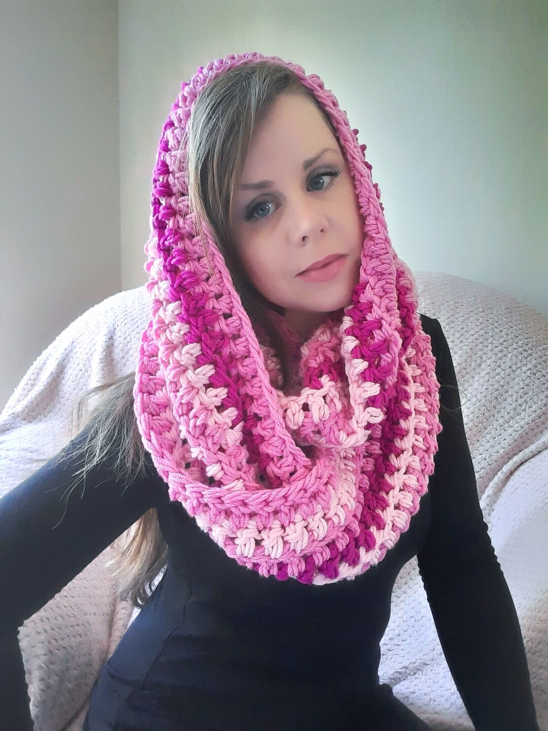 Crochet Wednesday Inspired Snood Hand Crocheted, Crochet Iconic Pink ...