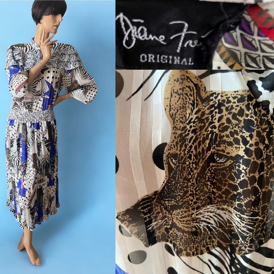 Diane Freis Amazing Leopard Animal Print 80s Vintage Dress 14 16 - Etsy