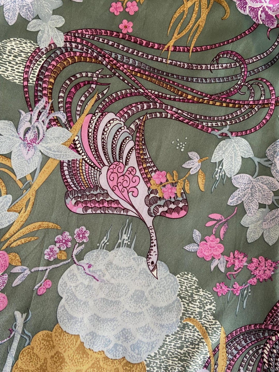Andrea Gayle 70s Vintage Peacock Cloud Tree Art Nouveau Print Dress 8 ...
