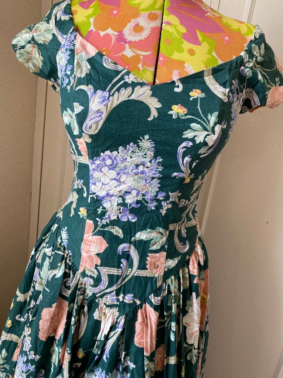 Beautiful Loralie vintage 80s floral green prom flora… - Gem