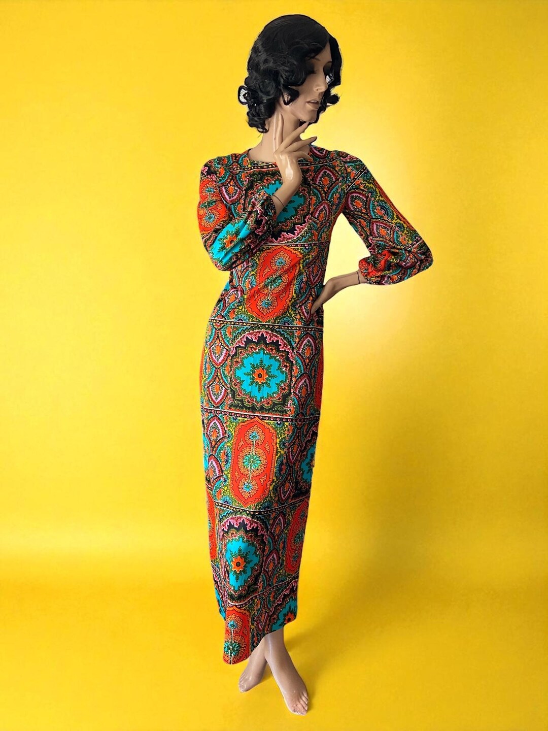 Vintage 70s Polly Peck Sybil Zelker Tile Floral Print Maxi Dress 10 12 ...