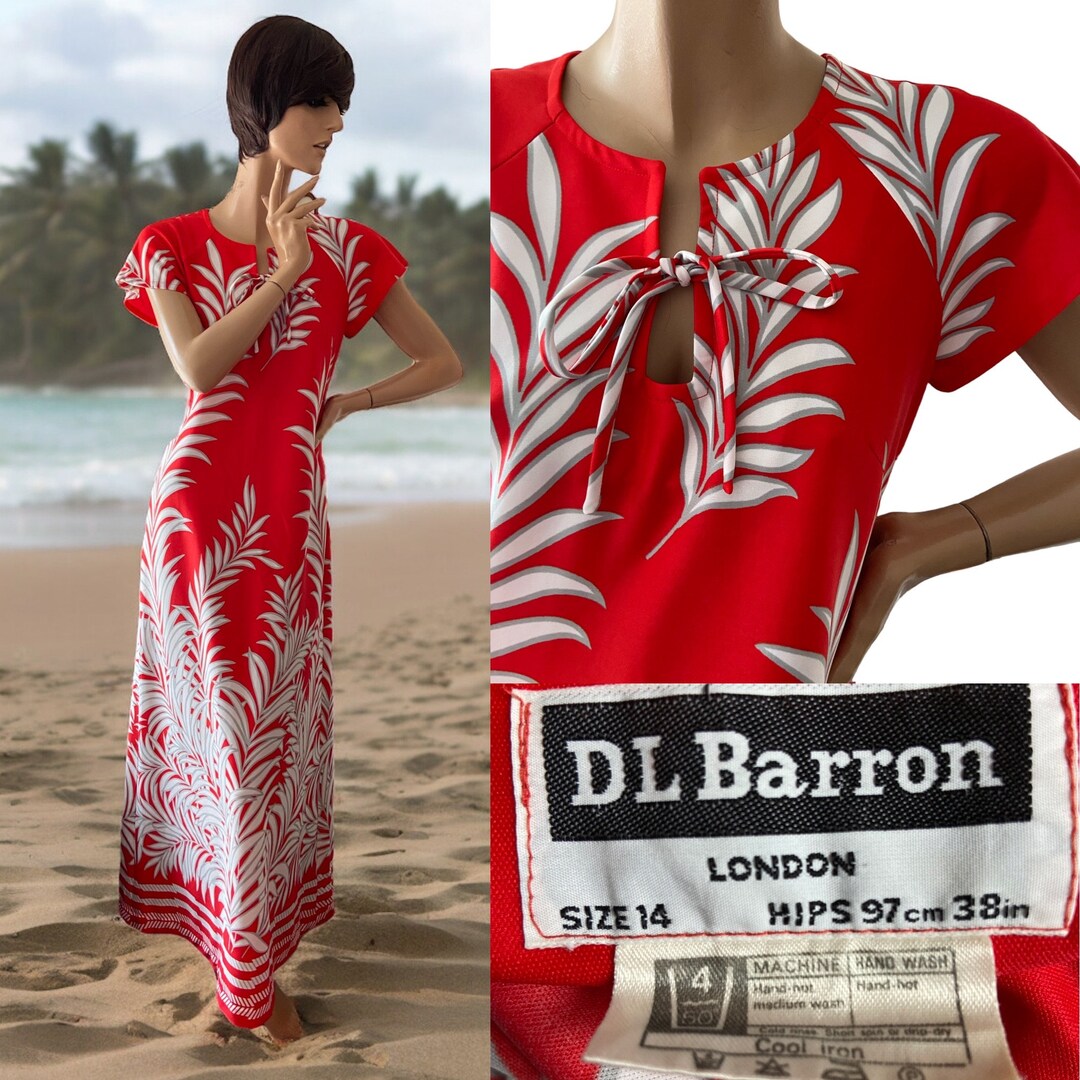 Vintage 70s Maxi Dress: D L Barron Red & White Print, Size 14 - Etsy