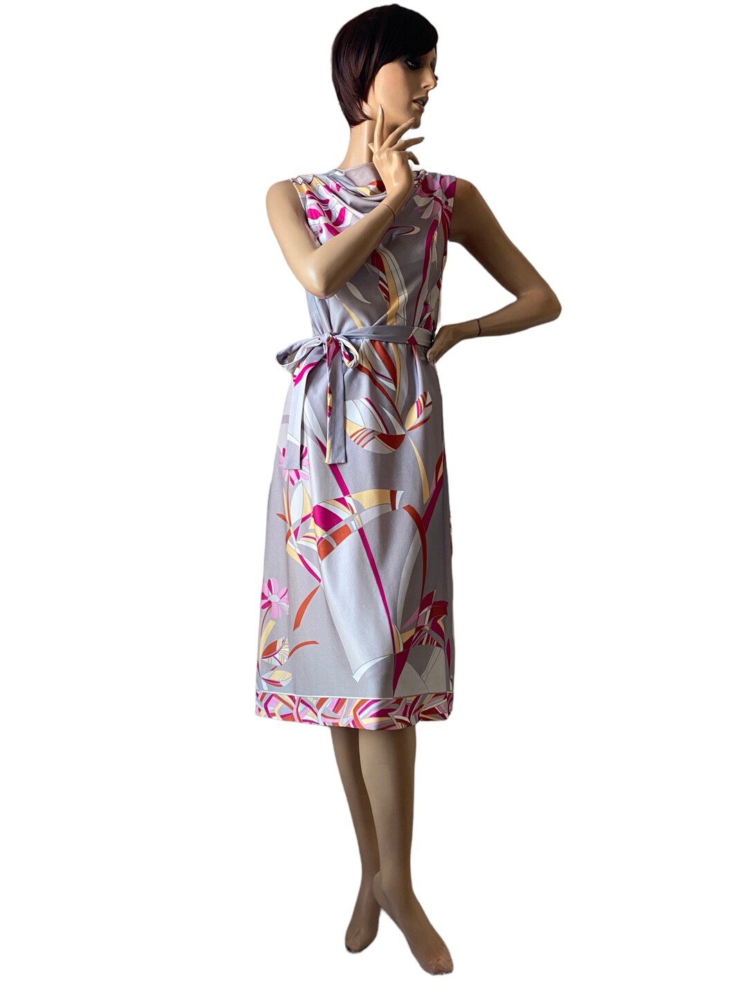 Vintage Floral Art Deco Print Dress: 70s Slinky Poly, UK 12 14 - Etsy