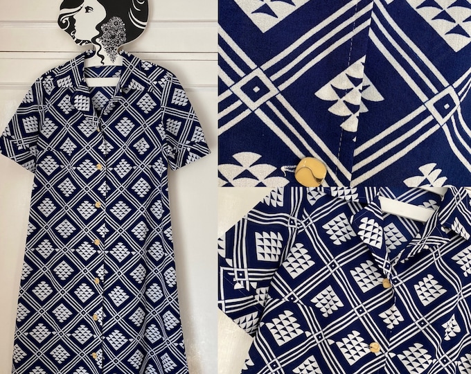 Vintage 60s Navy Blue Sequin BEADED Pure Wool Mod Scooter Dress 12-14 M ...