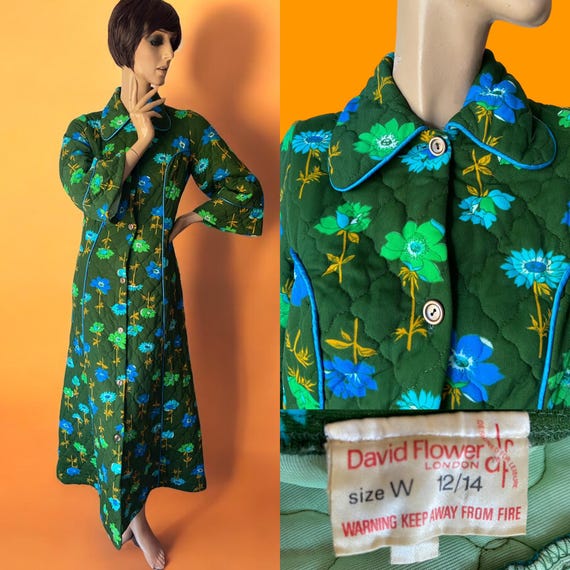 David flower London vintage 70s quilted dressing gown… - Gem