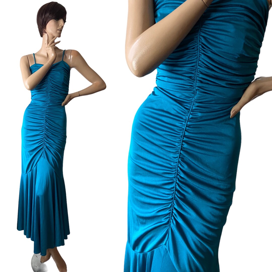 Stunning Vintage 80s Party Dress Teal Ruffle Ruched 6 8 - Etsy