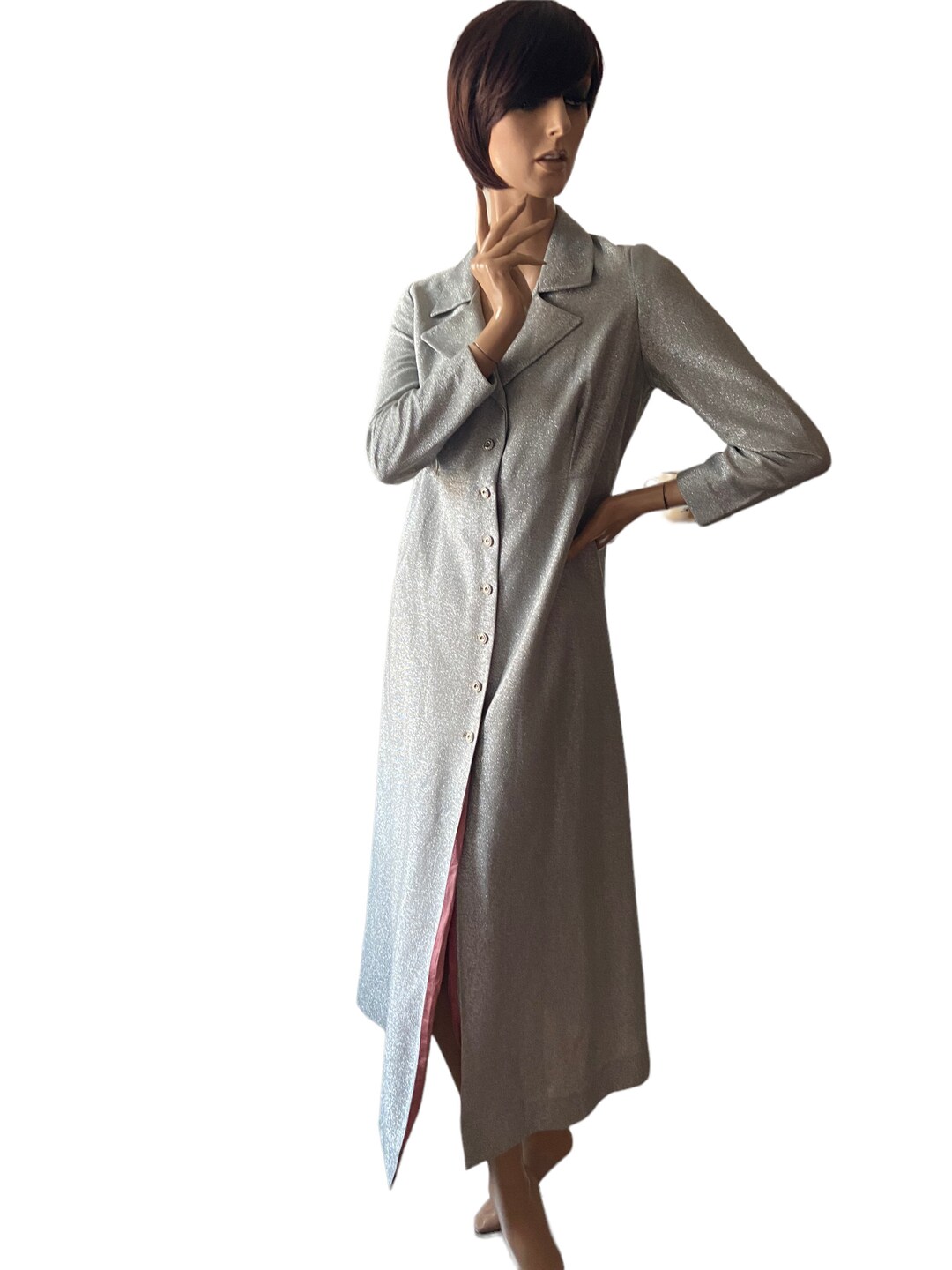 Stunning Sparkly Metallic Silver Vintage 70s Coat Jacket Maxi Dress 12 ...