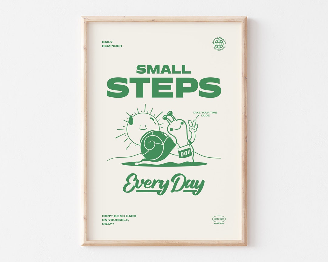 Mp08/small Steps, Green Color, Retro Quote Wall Print, Positive Quote ...