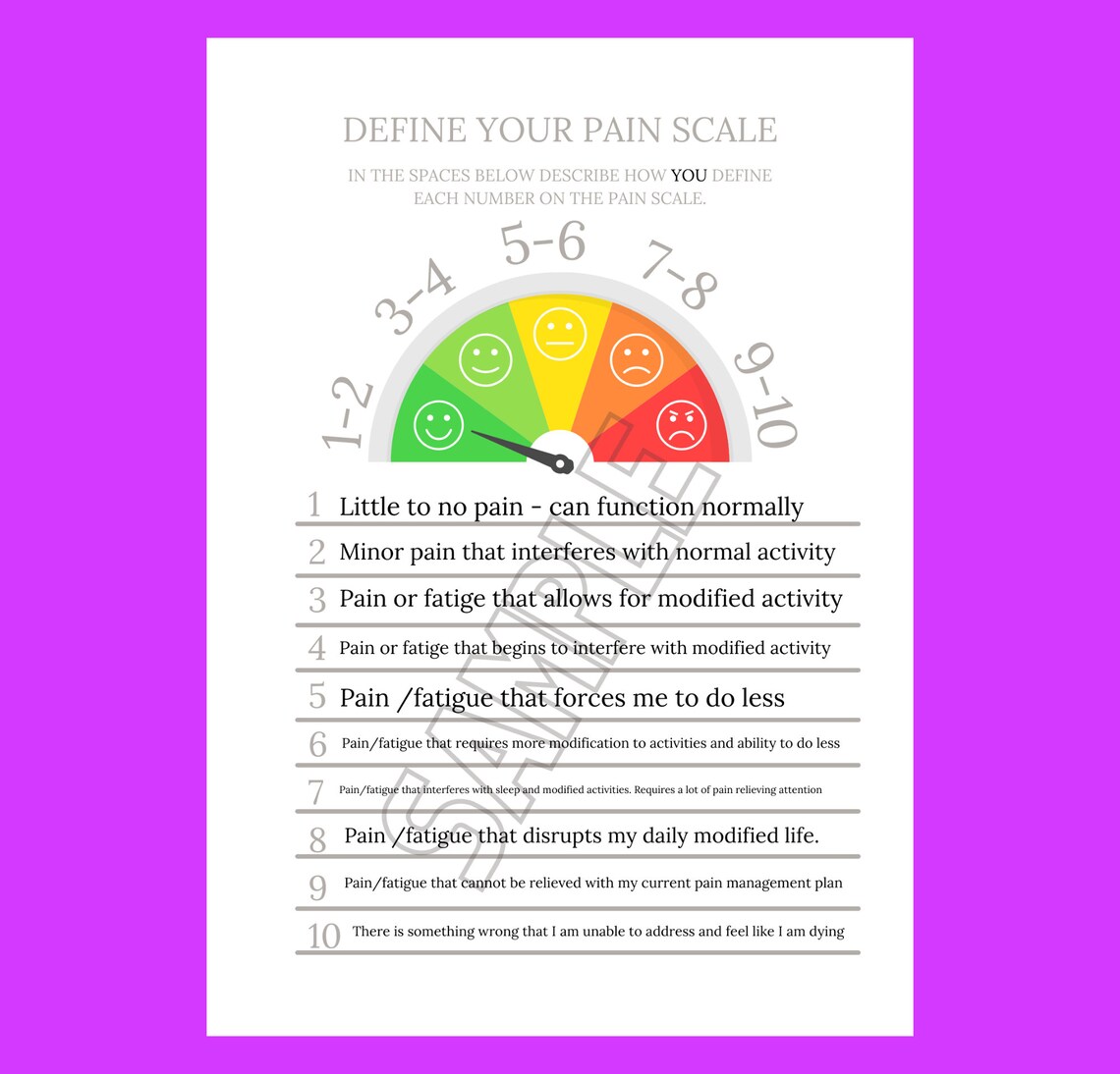 Personal Chronic Pain Scale Charts - Etsy