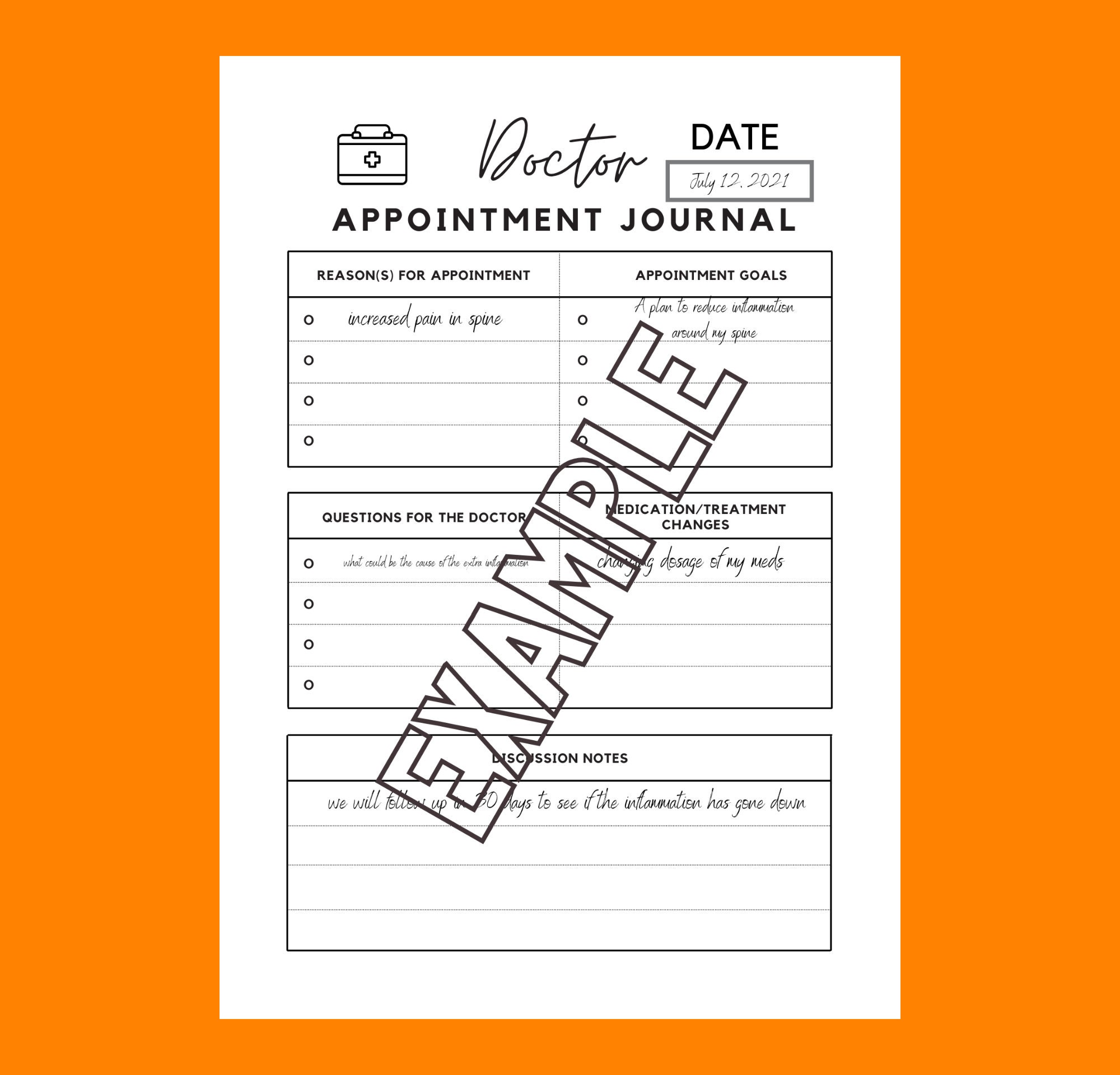 Printable Doctor Appointment Journal Worksheet - Etsy