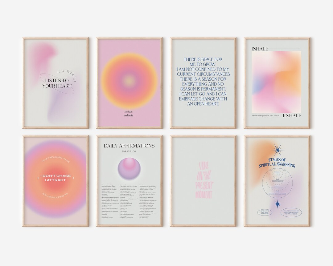 Spiritual Gradient Wall Art Set of 8, Aura Gradient Trendy Wall Art Set ...