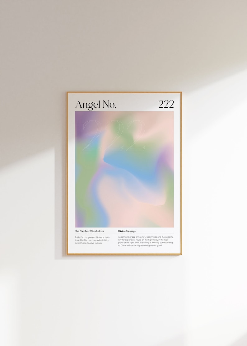 Angel Number Poster 222, Aura Posters Spiritual Wall Art Print, Prints ...