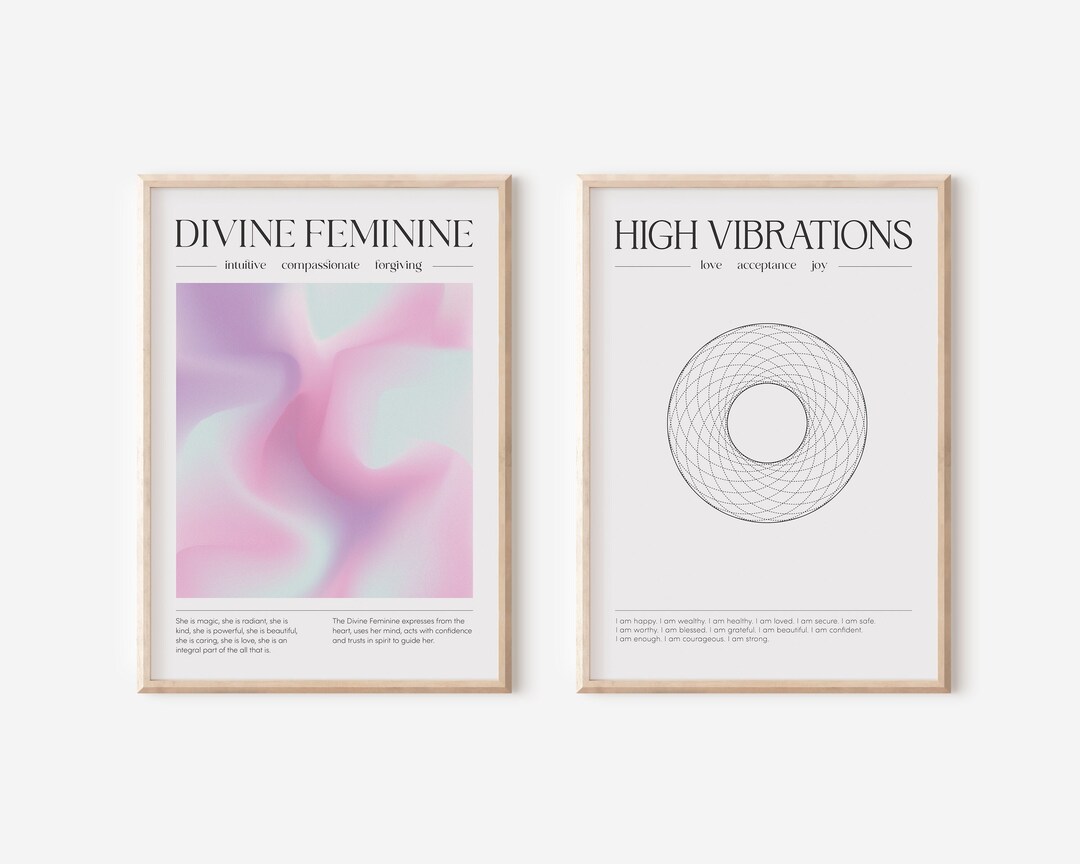 DIVINE FEMININE Print Set of 2, Spiritual Wall Art, Gradient Aura Angel ...