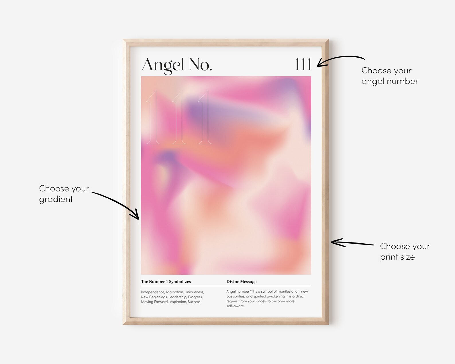 Gradient Angel Number Custom Print, Spiritual Wall Art, Angel Number ...