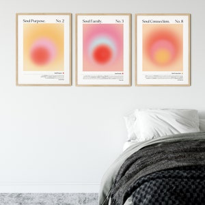 Aura Poster 3 Piece Wall Art Set, Aura Gradient Spiritual Room Decor ...