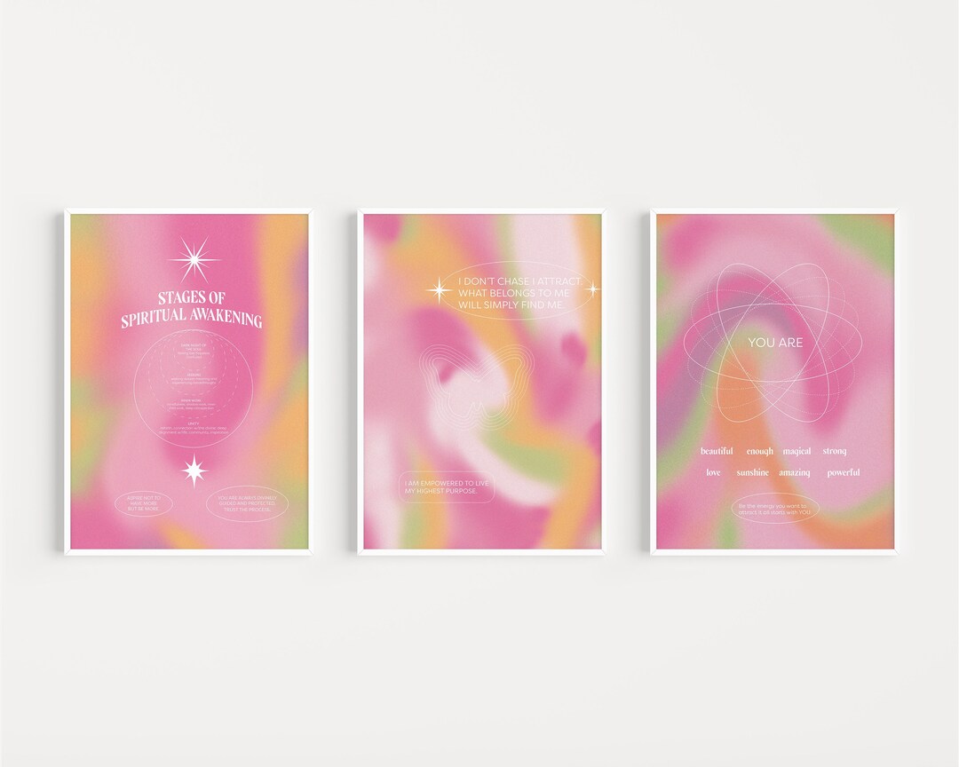 Girly Gradient Spiritual Wall Art Set of 3 Printable Wall Art ...