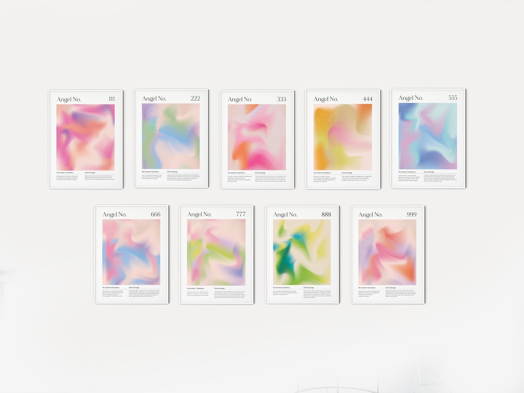 Angel Numbers Aura Poster Set of 9, Aura Wall Art, Aura Poster Print ...