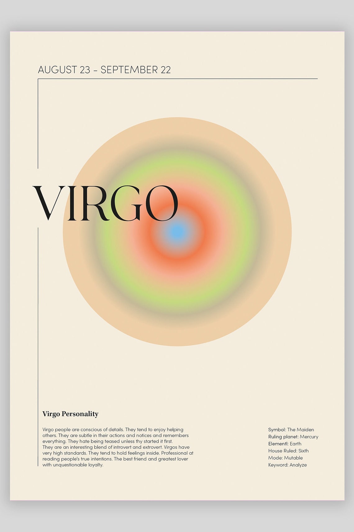 VIRGO ZODIAC WALL Art Printable Virgo Zodiac Wall Art Digital | Etsy