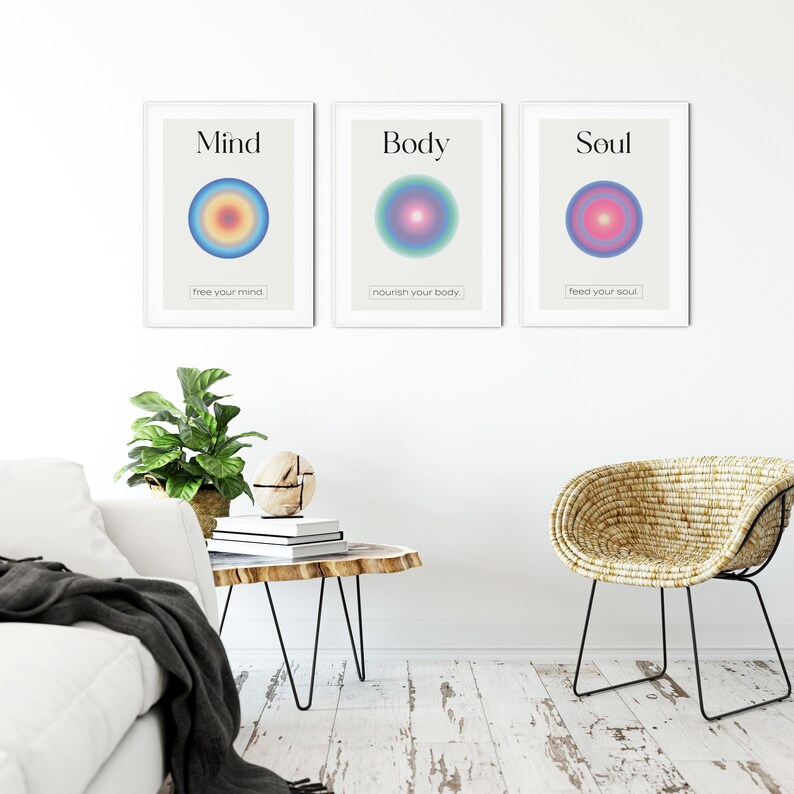 MIND BODY & SOUL / Gradient Spiritual Aura Manifestation Wall Art Set ...