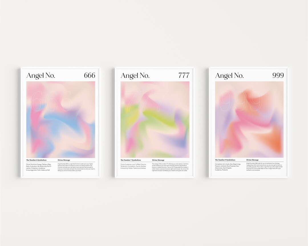 Angel Numbers Poster Print Set, Aura Poster Print, 3 Piece Spiritual ...