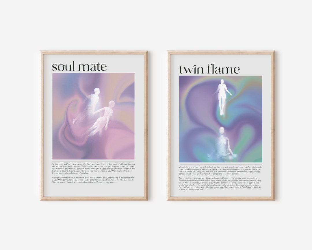 Twin Flame and Soul Mate Spiritual Aura Poster Set, Gradient Wall Art ...