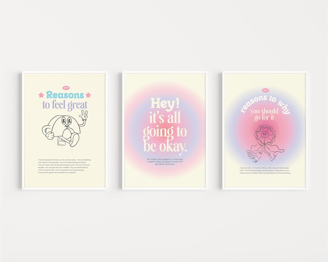Retro Groovy Print Set of 3, Posters Aesthetic, Printable Wall Art ...