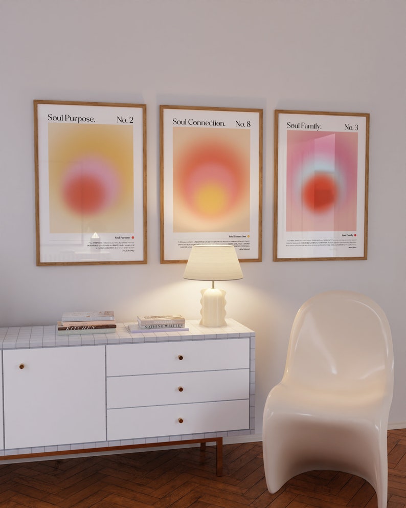 Aura Poster 3 Piece Wall Art Set, Aura Gradient Spiritual Room Decor ...