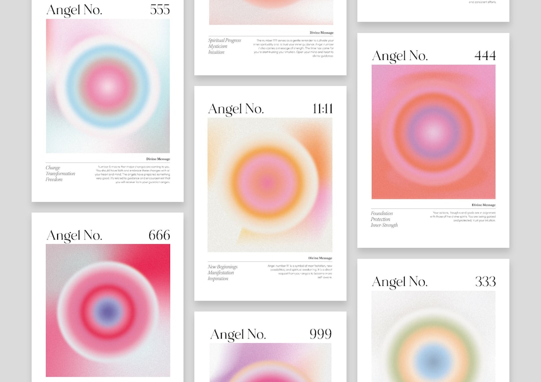 Angel Numbers Aura Poster Print Set of 9, Angel Aura Posters, Preppy ...