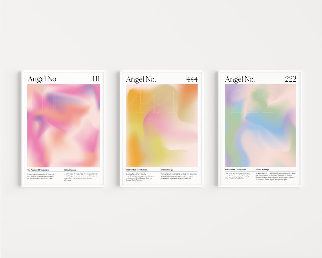 Angel Numbers Poster Print Set, Aura Poster Print, Trendy Preppy Wall ...