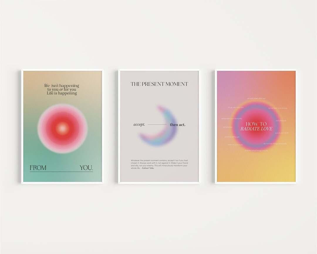 Gradient Spiritual Wall Art Set of 3, Gradient Aura Poster Set ...