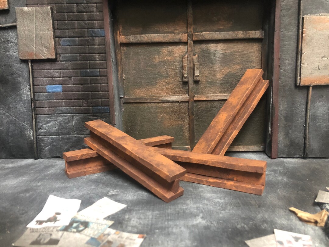 1:12 Scale Rusted Steel Beam Prop Lot 4 Pack Diorama Action Figure ...