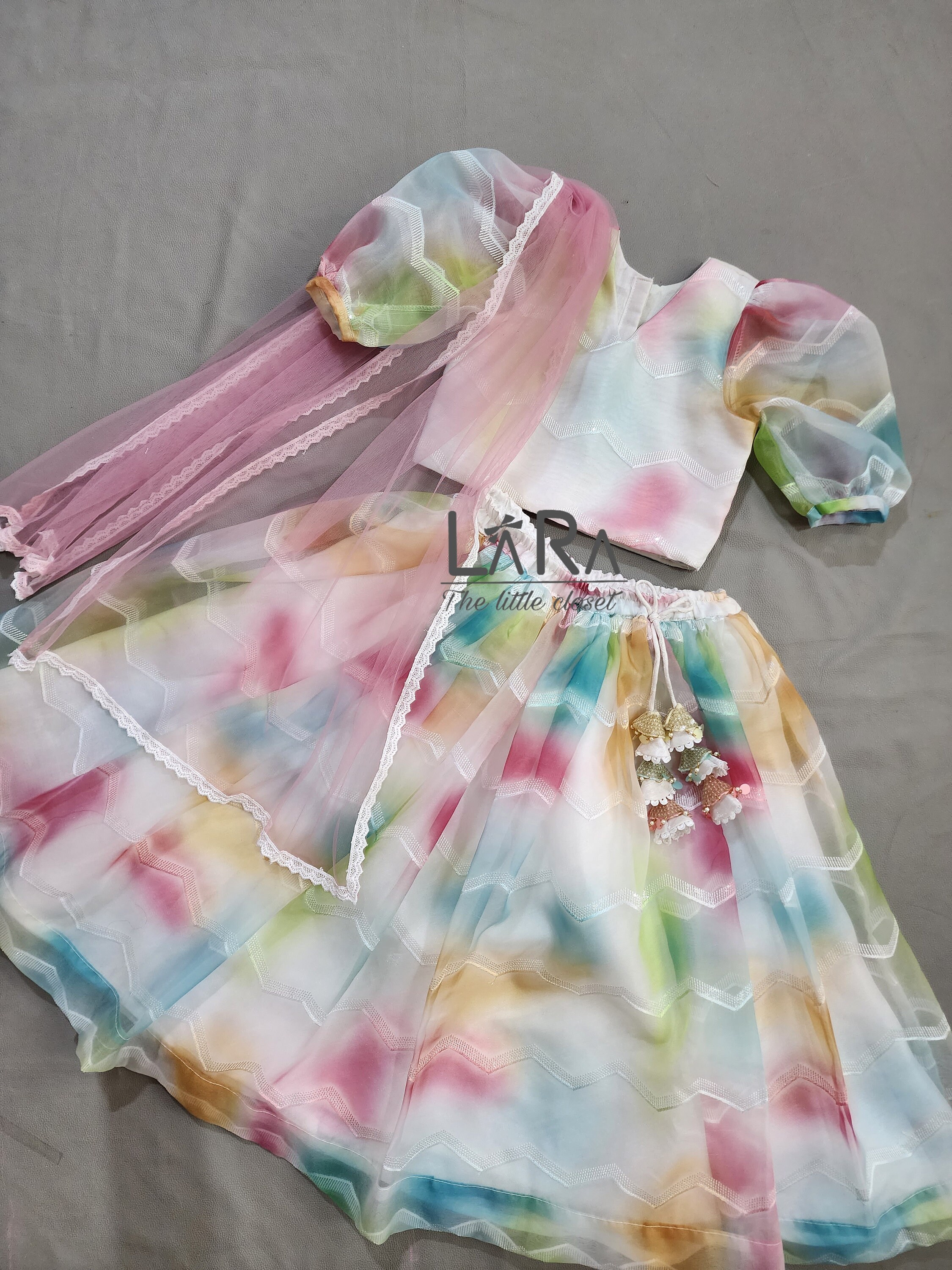 Mutlicolored Pastel Lehenga Blouse for Little Girls, Indian Ethnic Wear ...