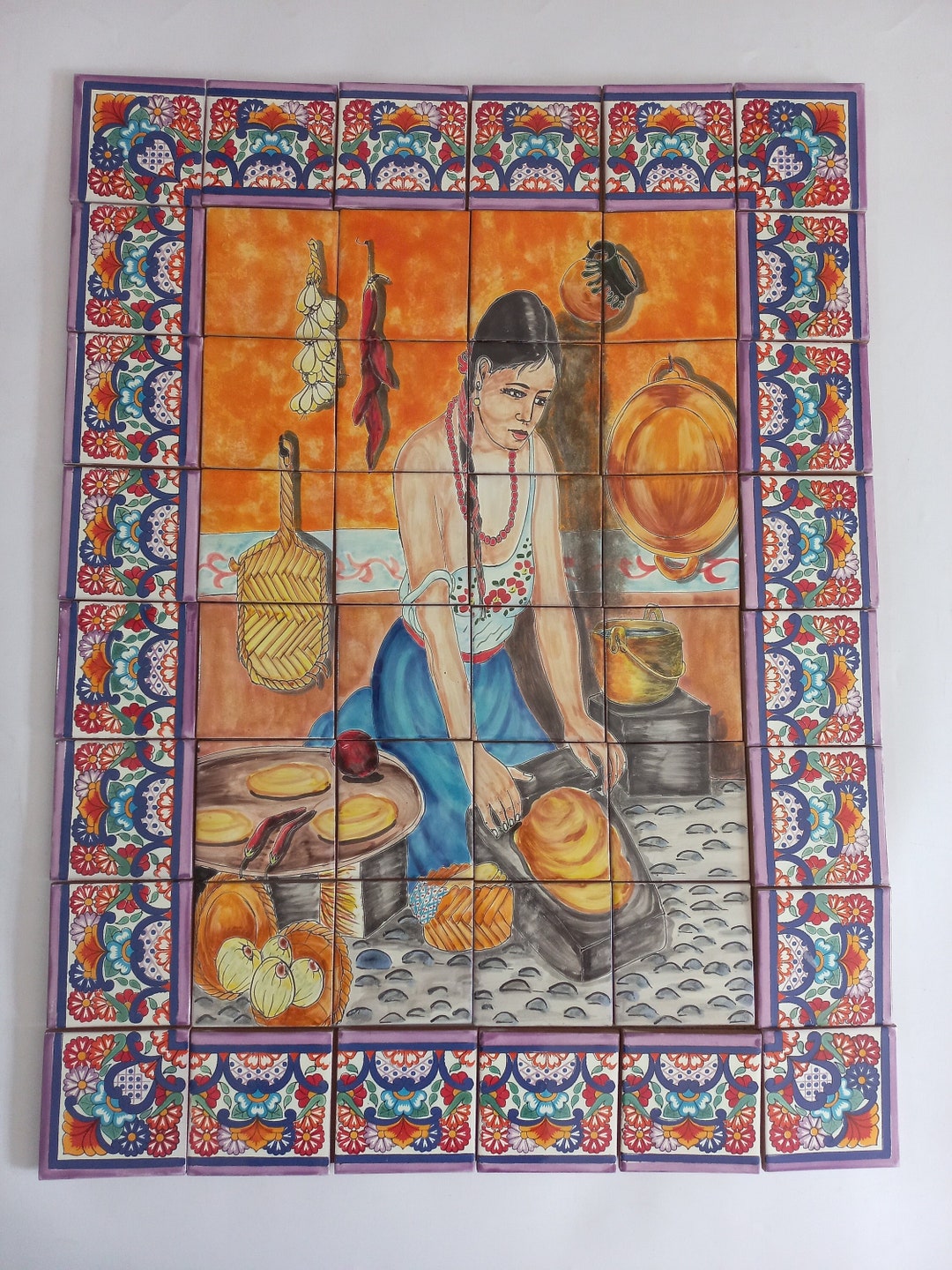 25 X 34 Ceramic Tile Mural, Mexican Talavera Mosaic, Wall Backsplash ...
