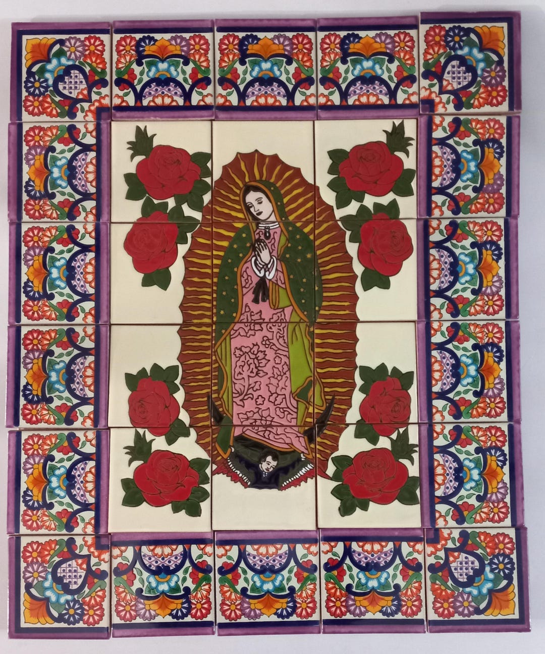 25" X 21" Ceramic Tile Mural, Mexican Talavera Mosaic Wall Backsplash ...