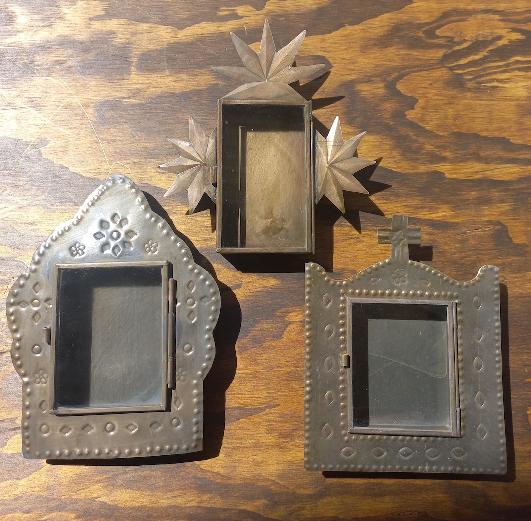 Set of 3 TIN NICHOS Boxes Wall Hanging Southwestern Punched Tin Niche ...
