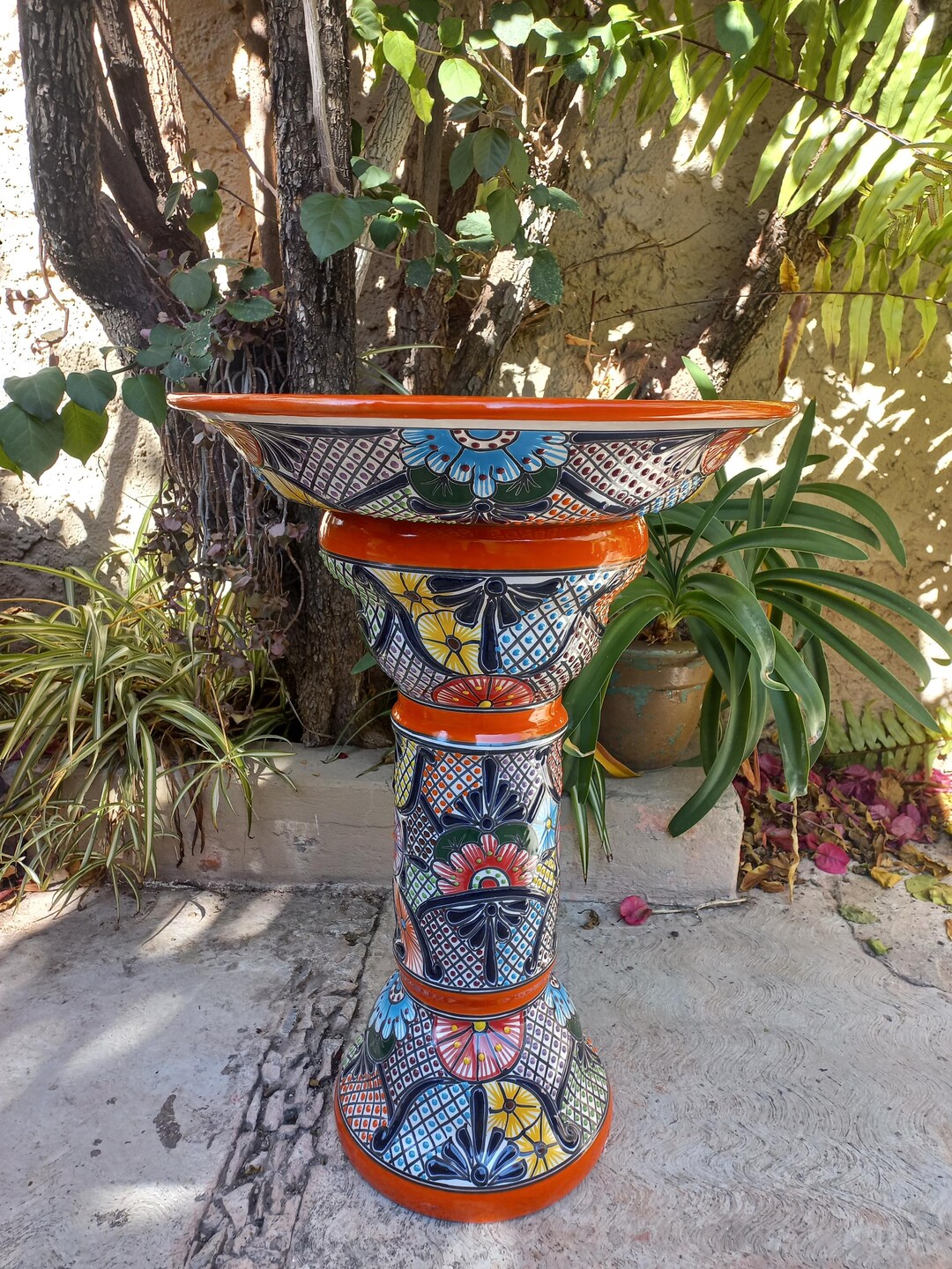 27" BIRDBATH Bird Bath Colorful Mexican Talavera Ceramic Handpainted ...