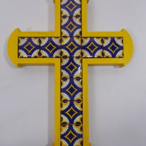 WOOD CROSS With Ceramic Talavera Tile, Mexican Handmade Folk Art, Wall ...