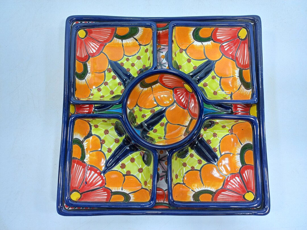 SNACK DISH PLATE Talavera Pottery Sectional Ceramic Hand Painted ...