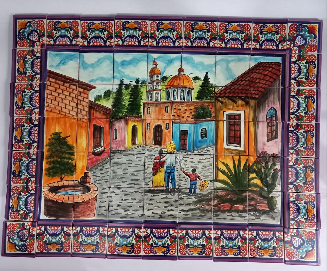 38" X 30" Ceramic Tile Mural, Mexican Talavera Mosaic, Wall Backsplash ...