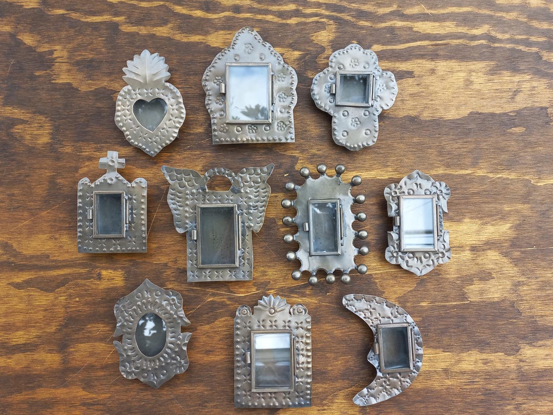 10 SMALL TIN NICHOS Boxes 45 Tall, Wall Hanging Southwestern Punched ...