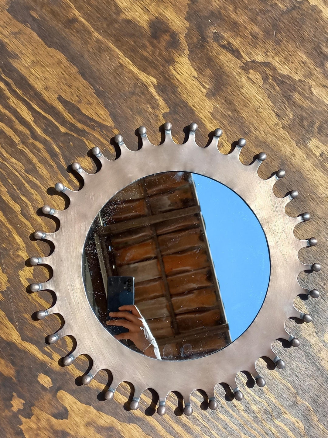 16 ROUND TIN MIRROR Wall Hanging Southwestern, Punched Tin Mexican Folk ...