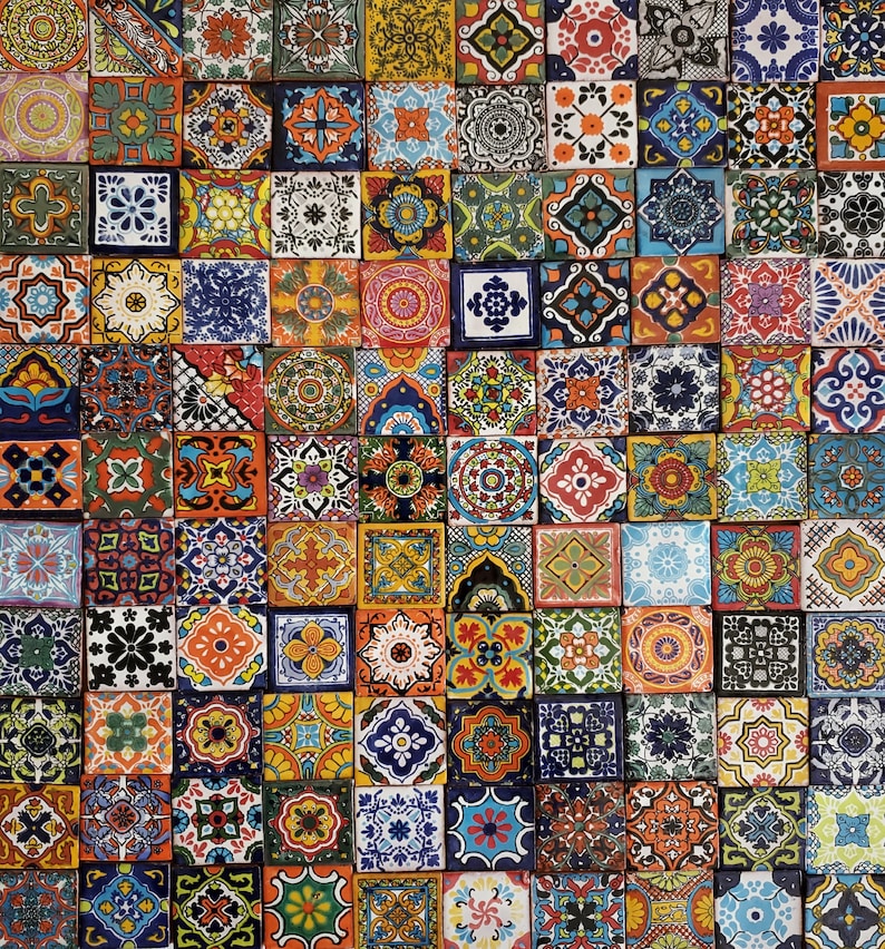 200 Hand Painted Mexican Talavera Tiles 2" X 2" Tiles Folk Art Handmade ...